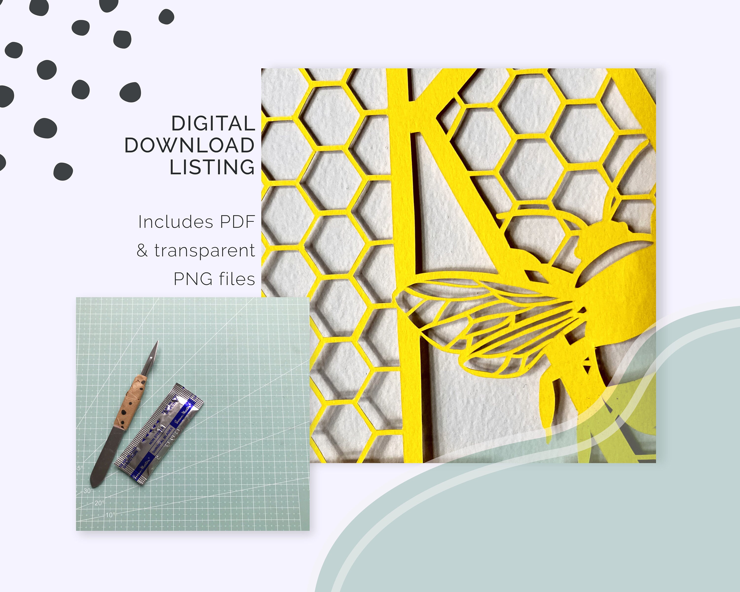 Letter K Papercut Template Honeycomb Bee Flowers - Etsy