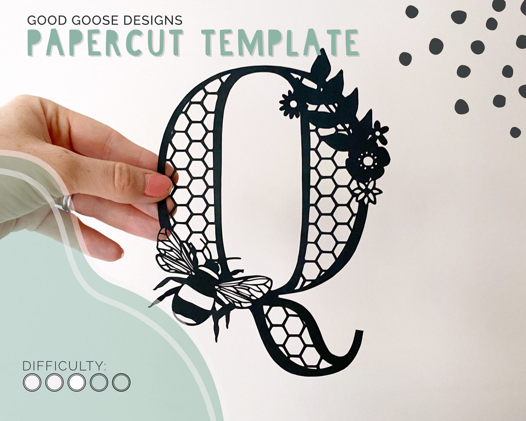 Letter Q Papercut Template- Bee Honeycomb Flowers | PDF, SVG & PNG - Etsy