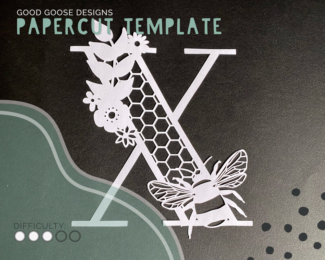 Letter X Papercut Template- Bee Honeycomb Flowers | PDF, SVG & PNG - Etsy