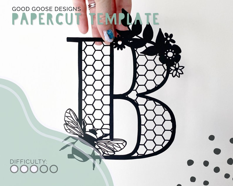 Letter B Papercut Template Bee Honeycomb Flowers PDF PNG - Etsy