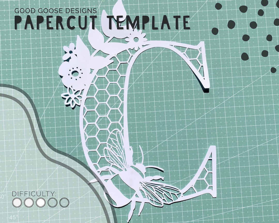Letter C Papercut Template - Bee Honeycomb Flowers | PDF, SVG & PNG - Etsy