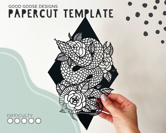Snake and Peonies Papercutting Template for Personal Use - Etsy