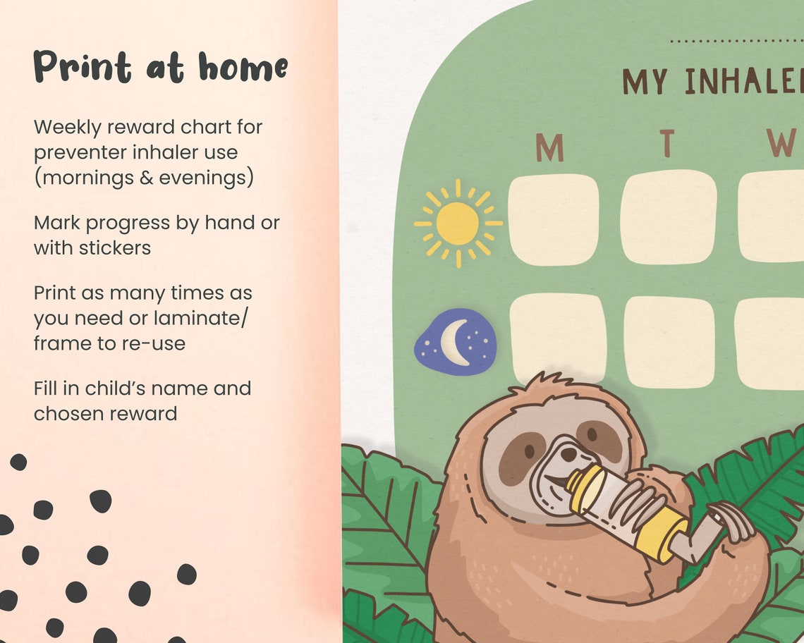 Printable Inhaler Reward Chart | Kids Instant Download Chart to ...