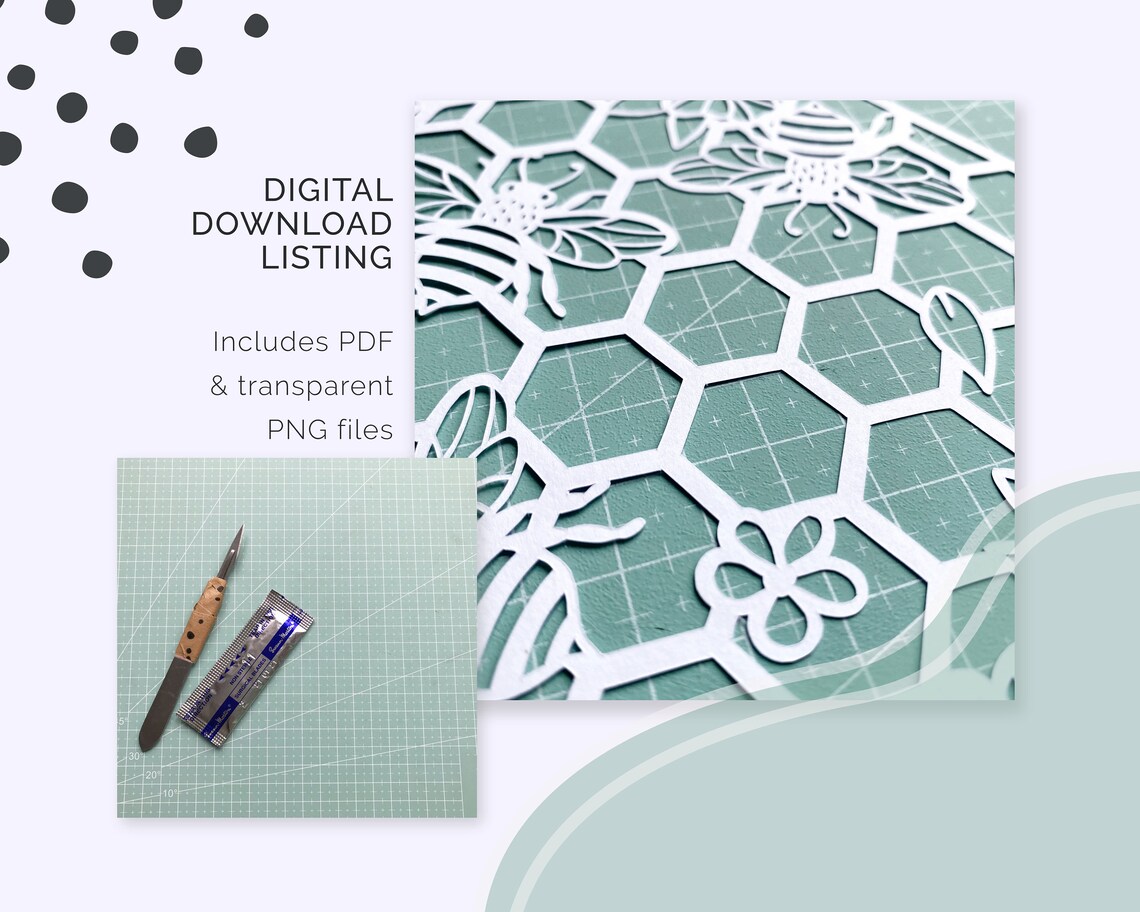 Honeycomb and Bees design 2 Papercutting Template for - Etsy