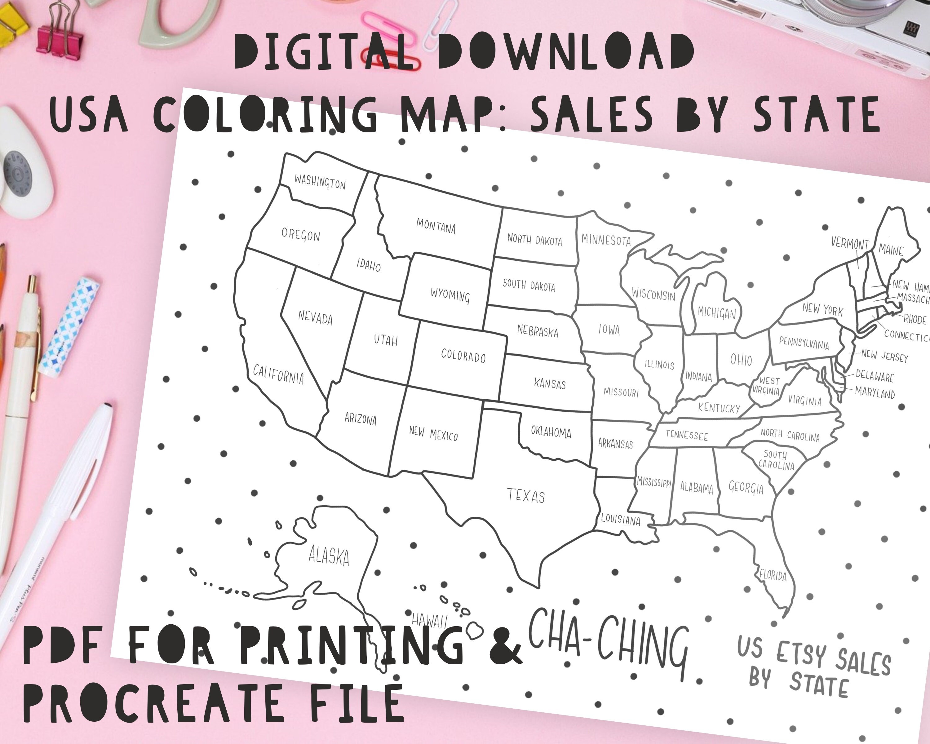 USA Sales Map for Coloring | Procreate File and PDF for Printing ...