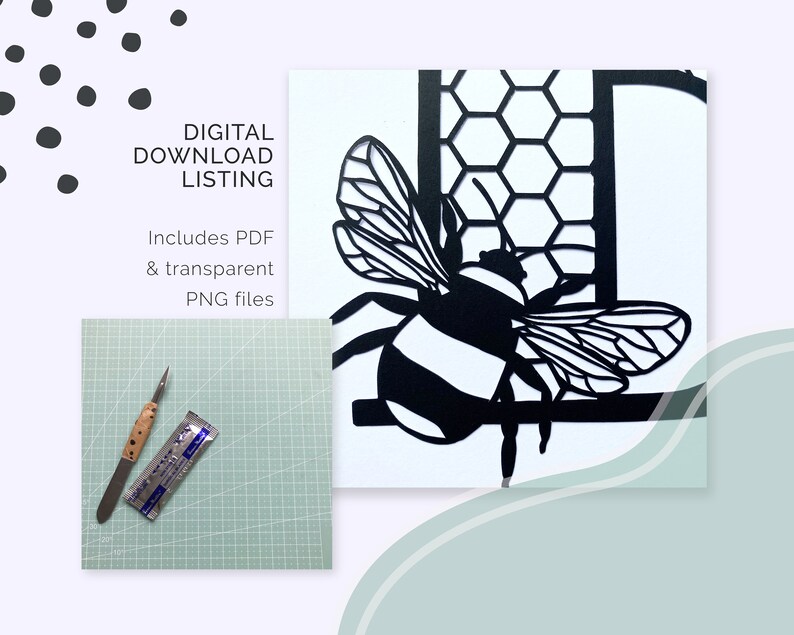 Letter B Papercut Template Bee Honeycomb Flowers PDF PNG - Etsy