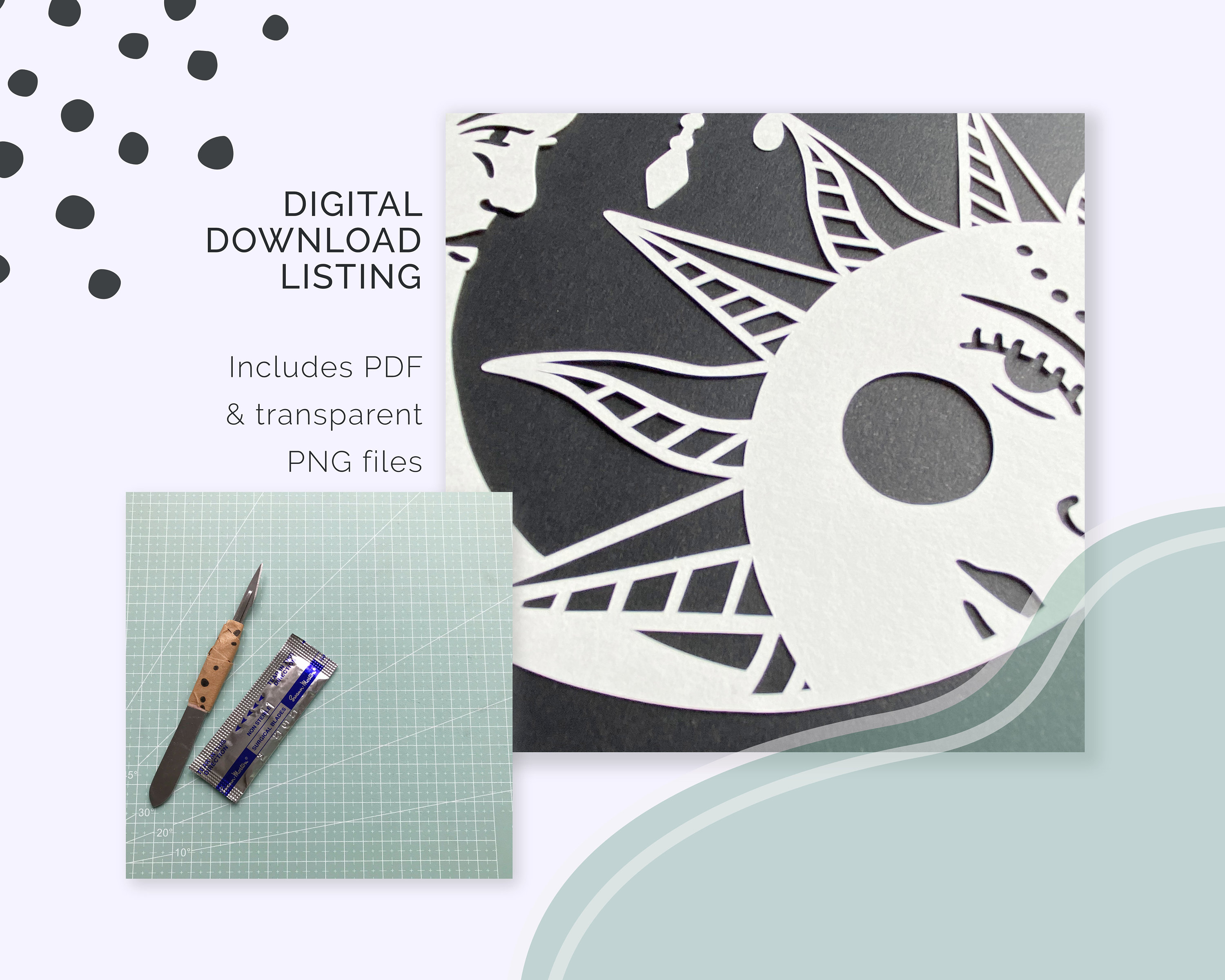 Sun and Moon Papercutting Template Beginners Papercut Design - Etsy