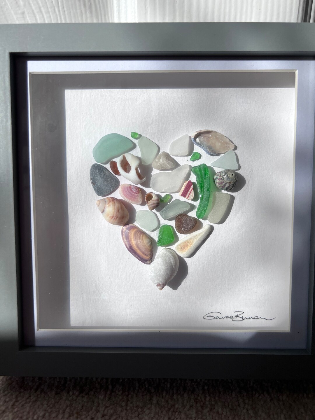 Cornish Shell Art, Sea Glass Art, Sea Pottery, Heart, Wedding, Handmade ...
