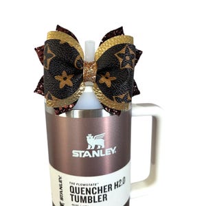 Stanley Chocolate Gold Bow Topper, Brown Stanley Tumbler Straw Topper ...