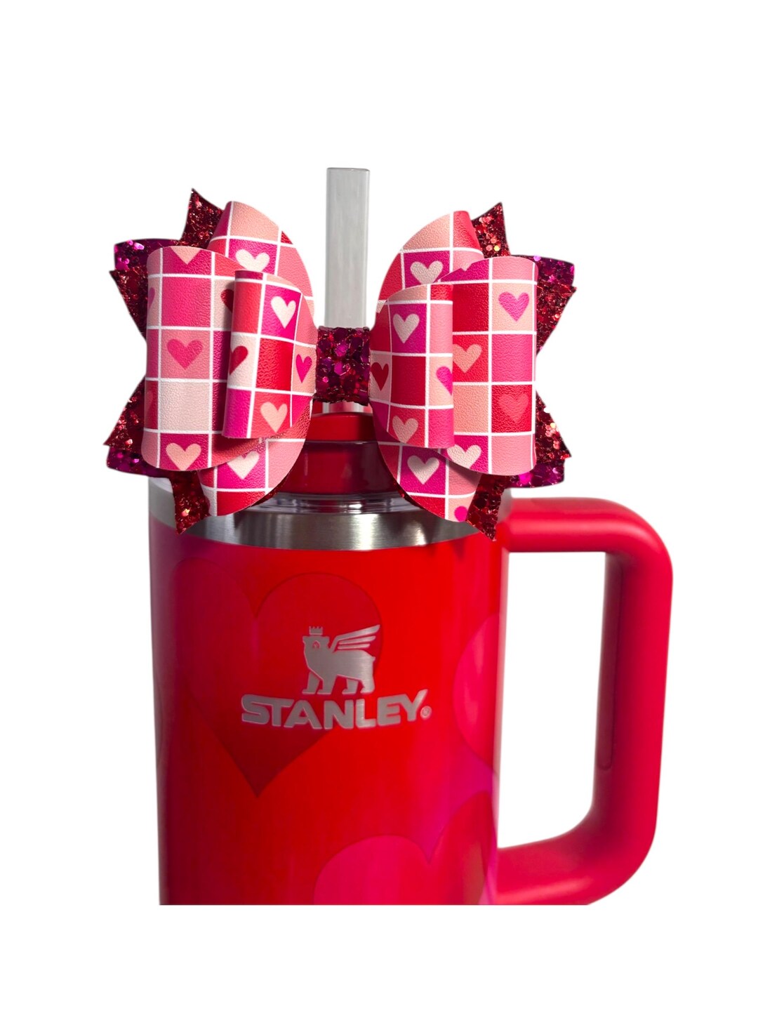 Stanley Rouge Heart Gradient Valentines Straw Bow Topper, Red Pink ...