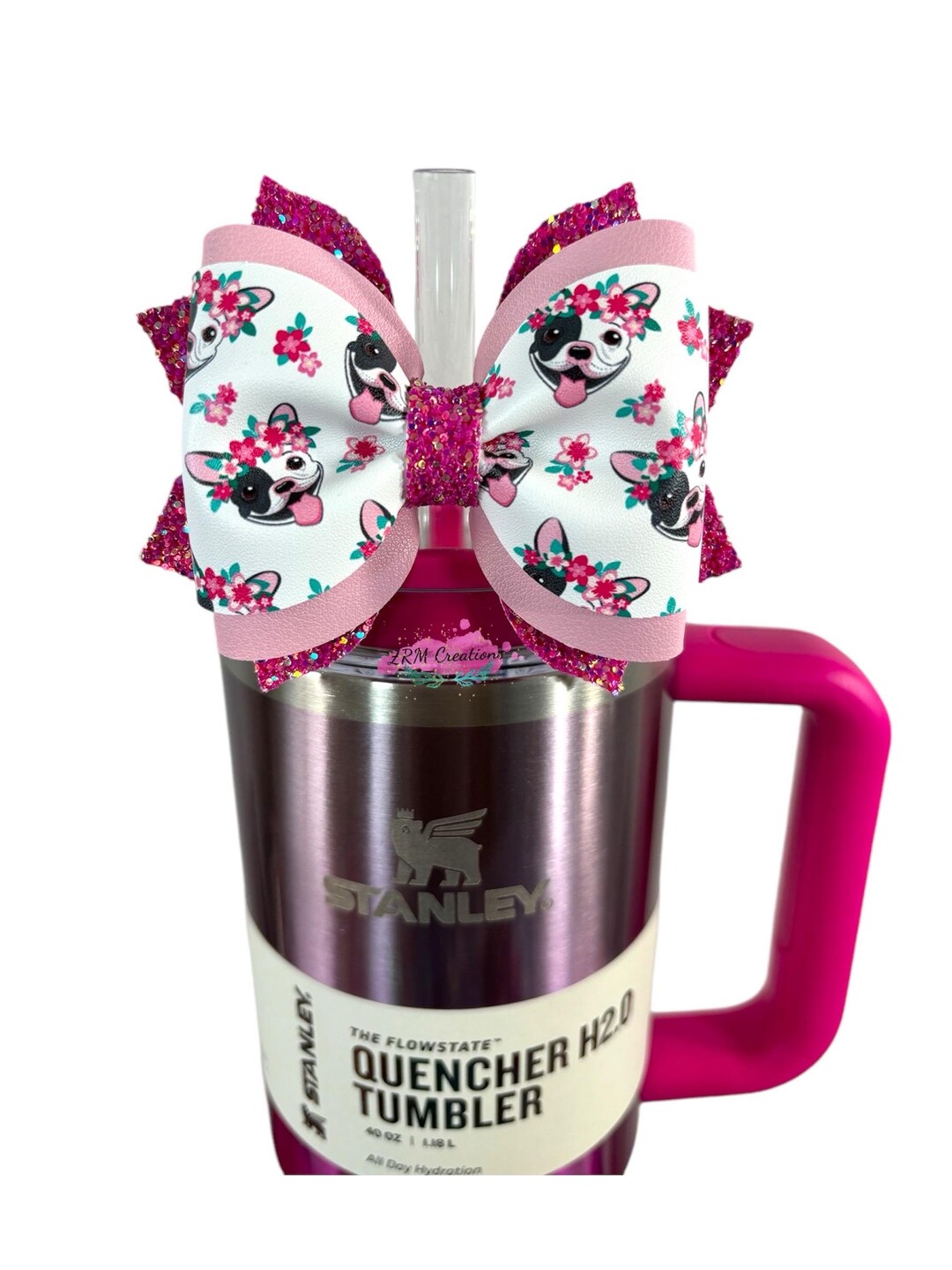 Frenchie Dog Stanley Bow Straw Topper, Stanley Tumbler Bow Topper, Pink ...