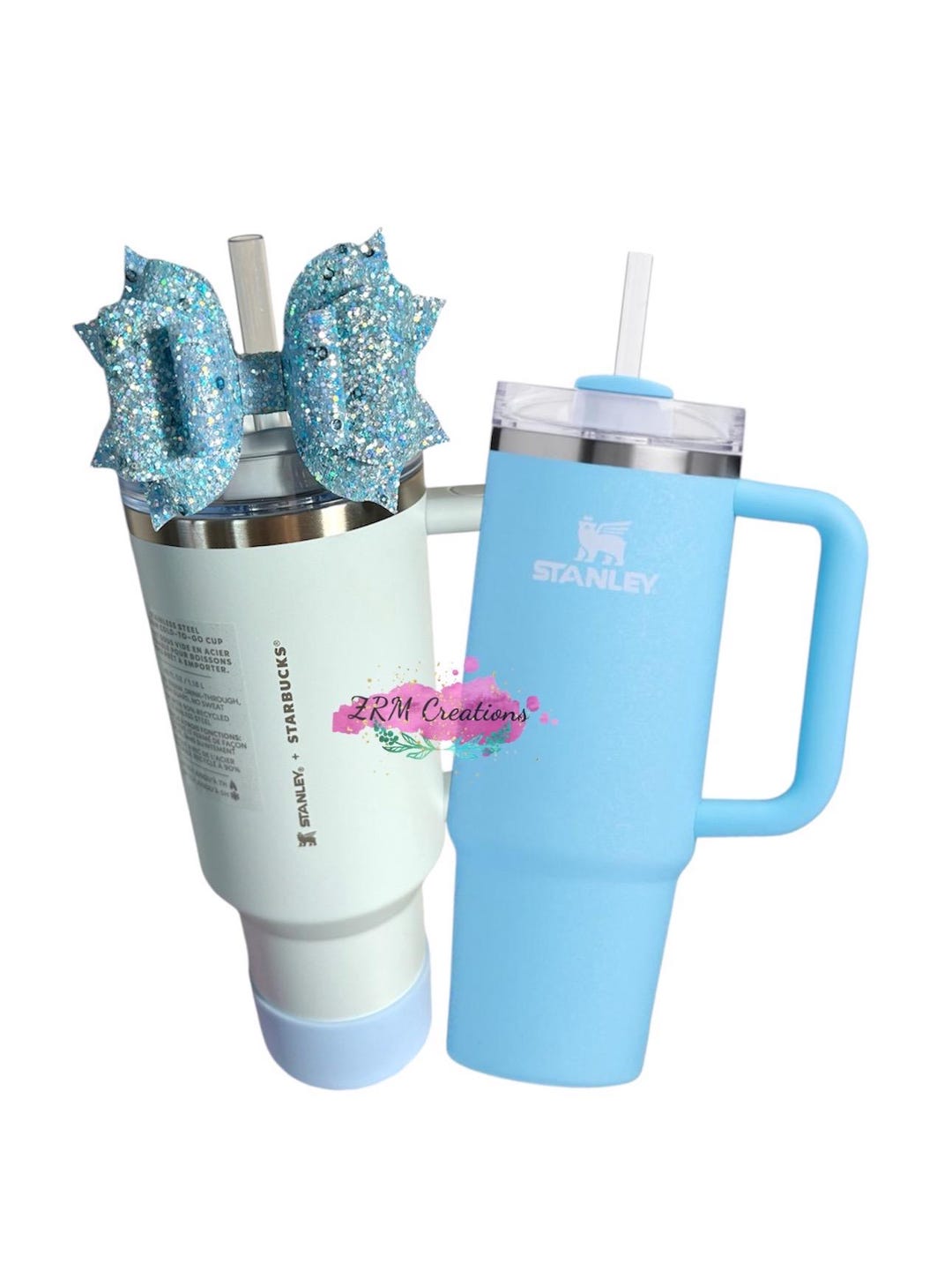 Stanley Powder Blue Crush Glitter Straw Bow Topper, Tumbler Cup Accessories, Blue Glitter ...
