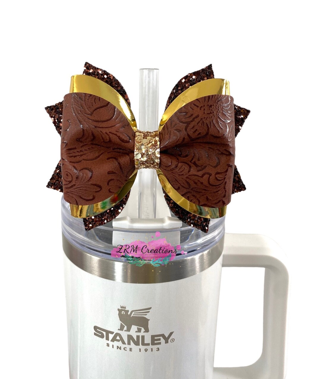 Stanley Chocolate Gold Bow Topper, Stanley Straw Topper, Simple Modern ...