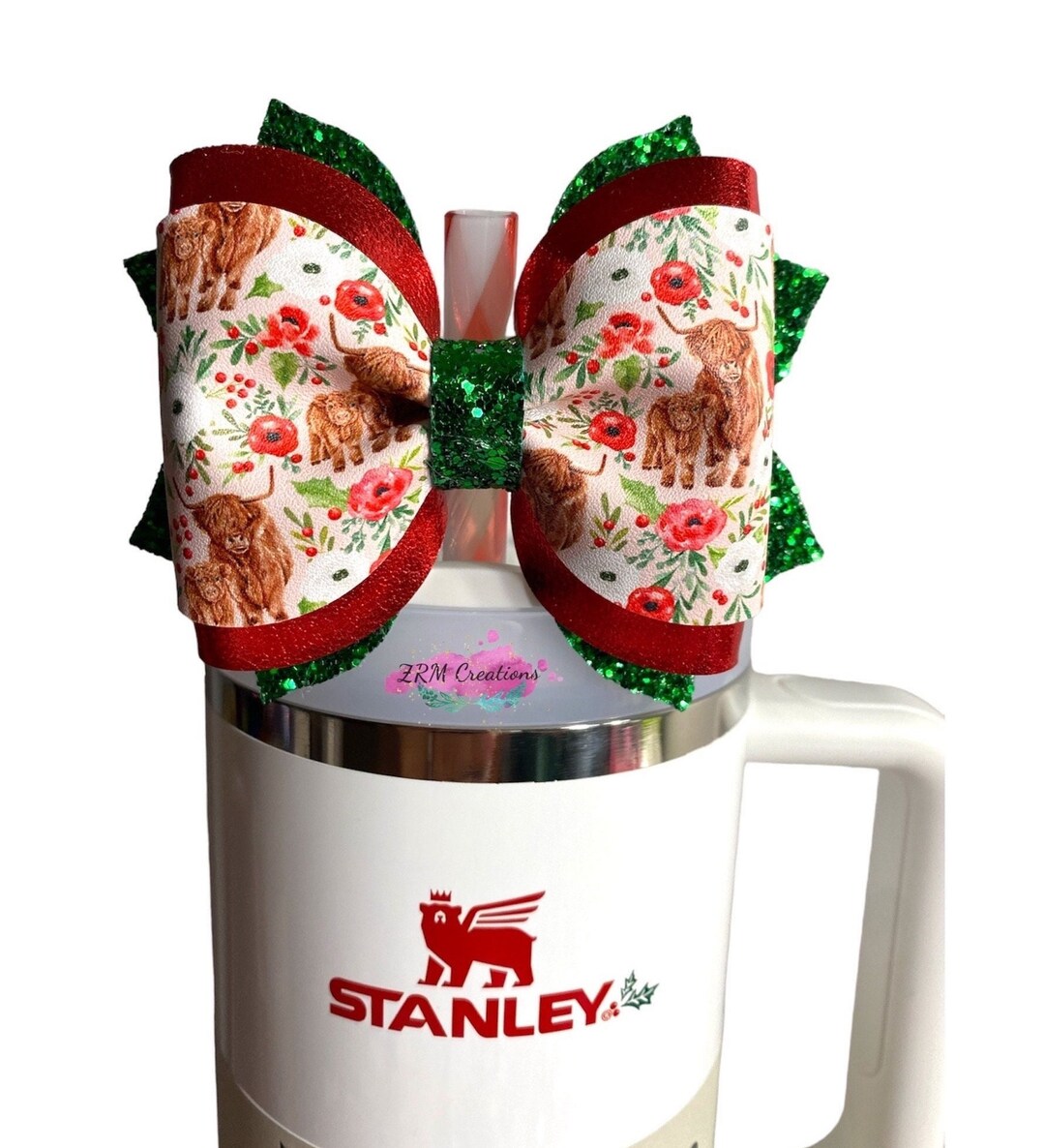 Christmas Cow Stanley Tumbler Bow Straw Topper, Stanley Mistletoe Twist ...