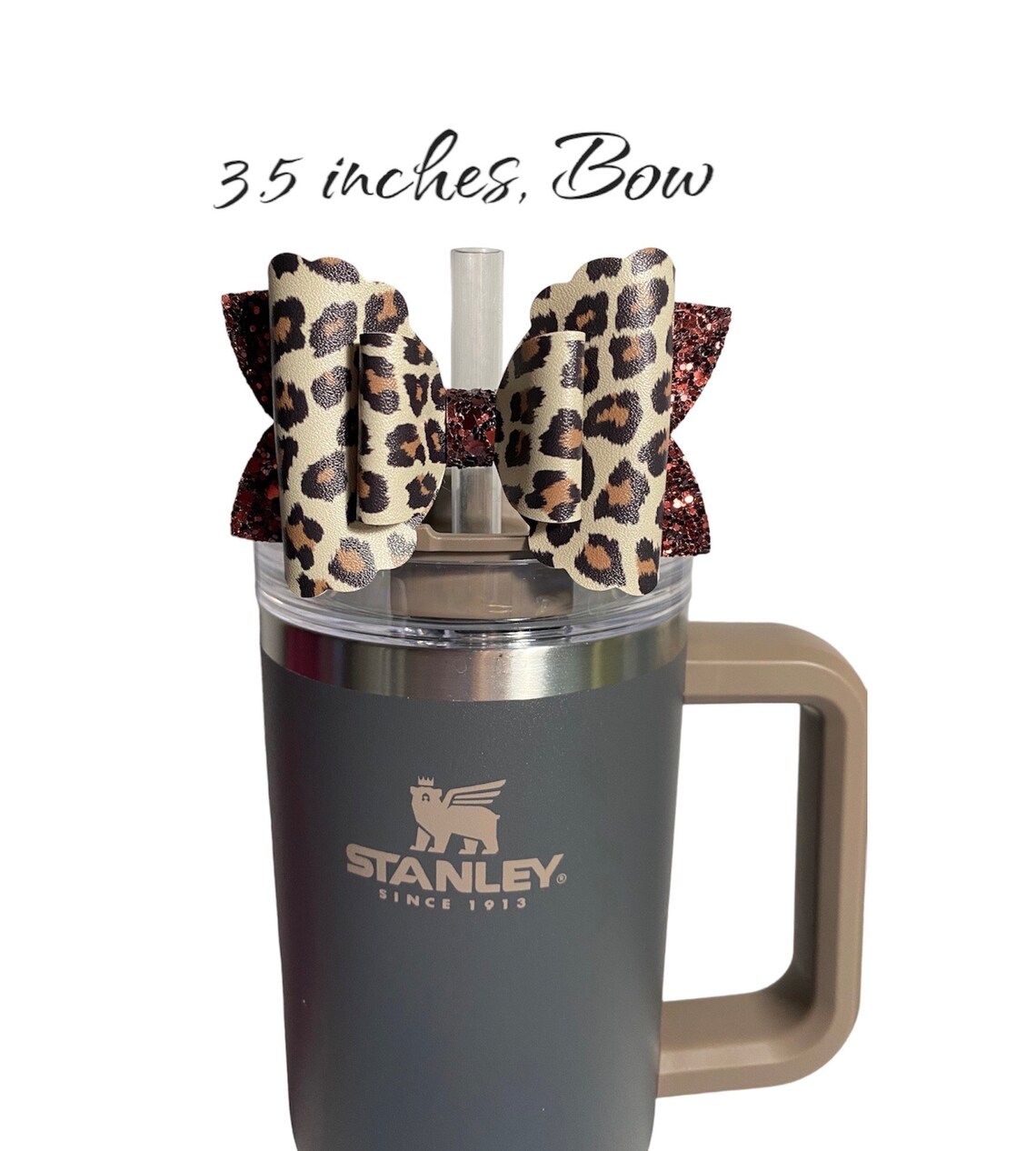 Stanley Coal Black Brown Leopard Bow Straw Topper, Tumbler Cup ...