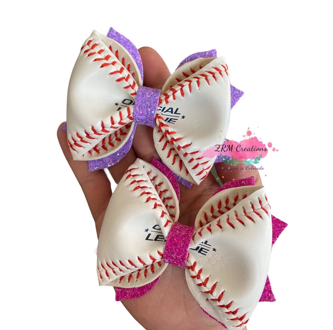 Purple Pink Baseball Bows, Baseball Bows, Baseball Headband for Babies ...
