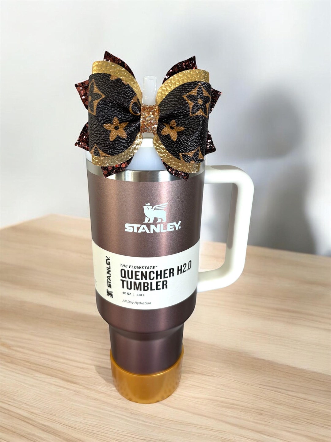 Stanley Chocolate Gold Bow Topper, Brown Stanley Tumbler Straw Topper ...