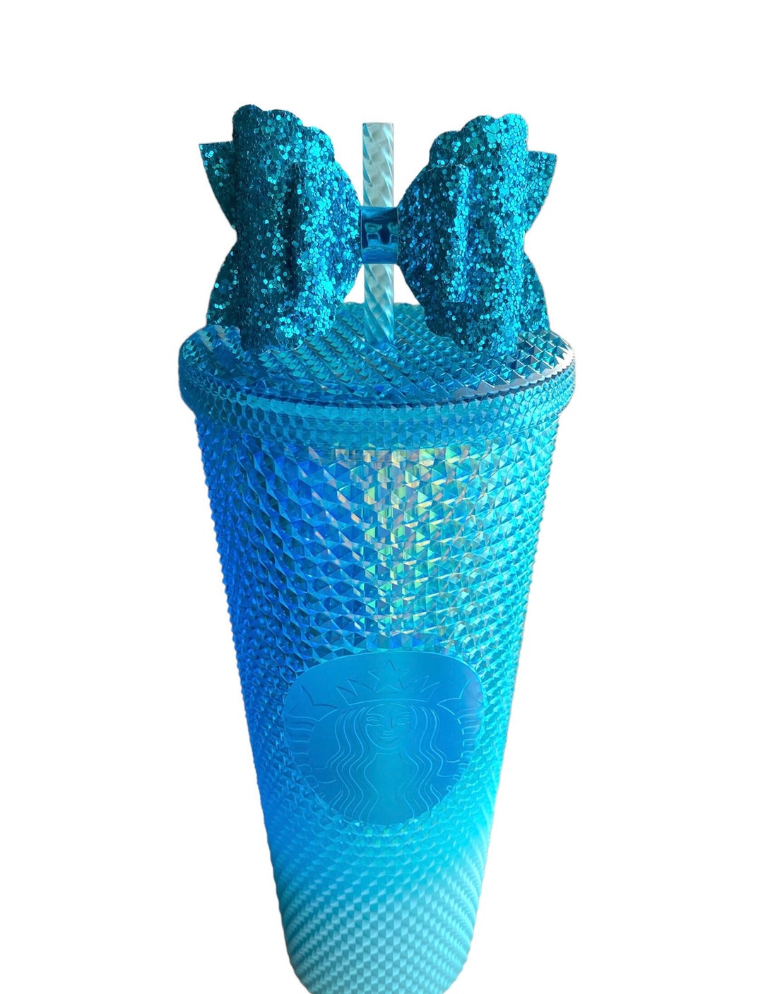 Blue Straw Topper, Straw Bow Topper, Bows for Blue Ombré Studded ...