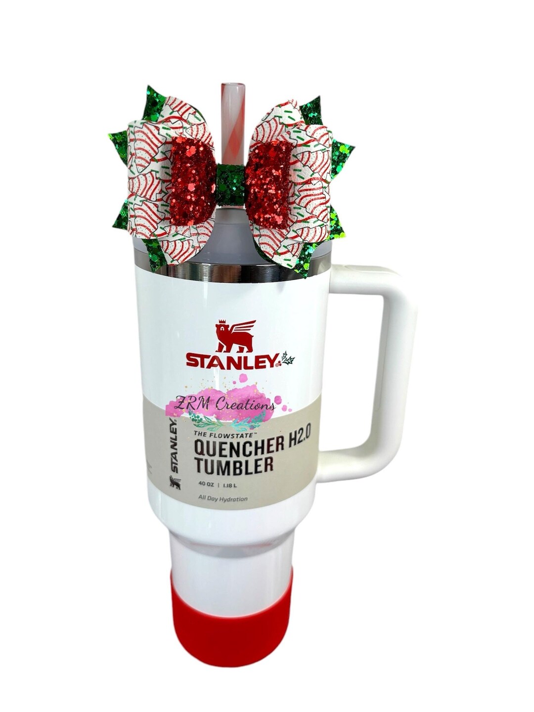 Stanley Christmas Tree Cake Bow Straw Topper, Glitter Stanley Tumble ...