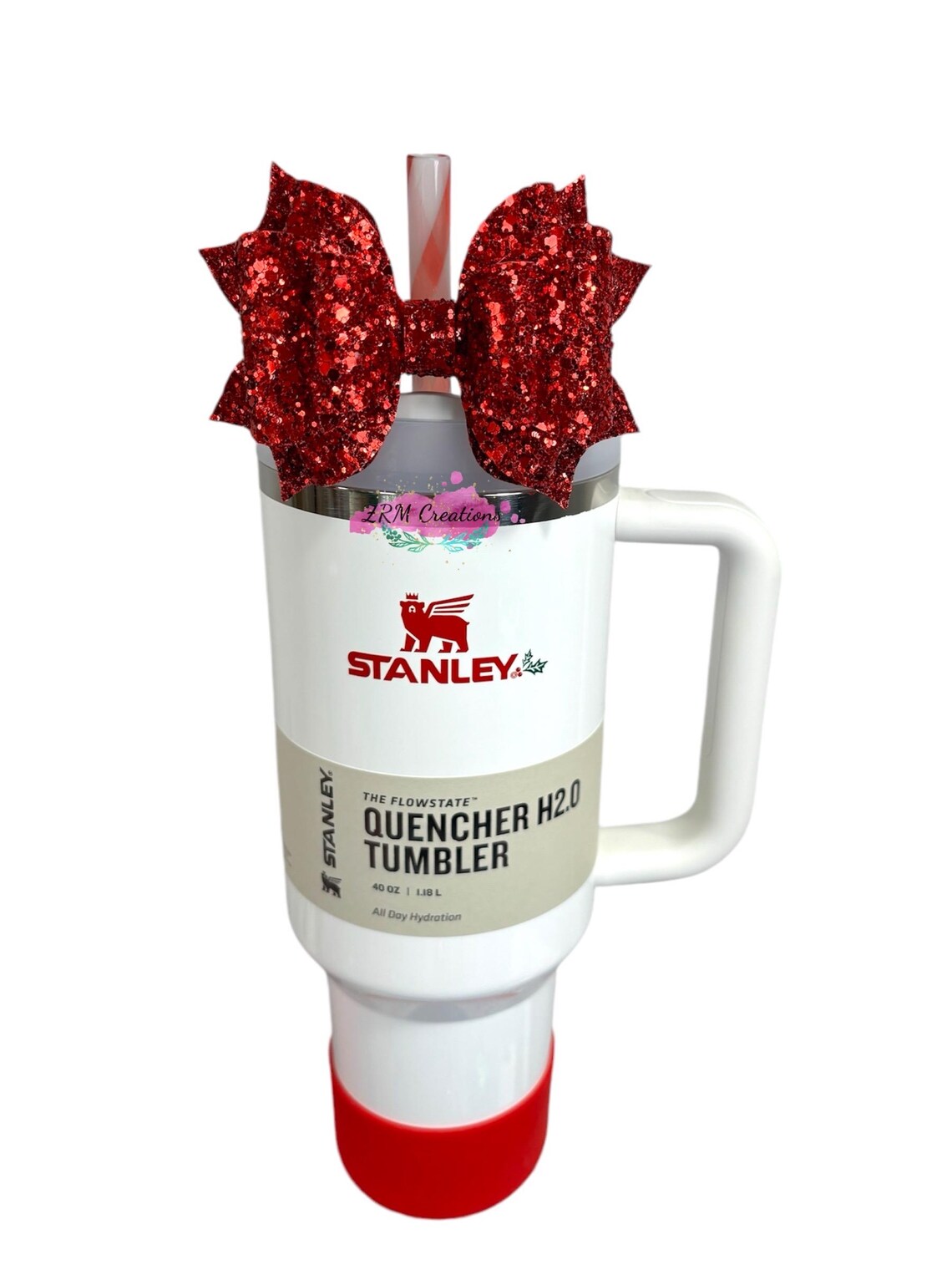 Stanley Red Straw Bow Topper, Christmas Red Glitter Bow Topper, Stanley ...