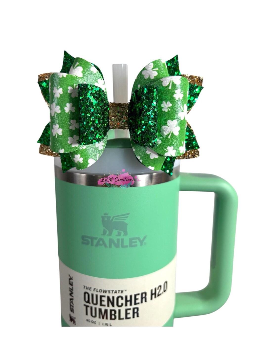 Stanley St Patrick’s Straw Bow Topper, Stanley Shamrock Green Gold Bow ...