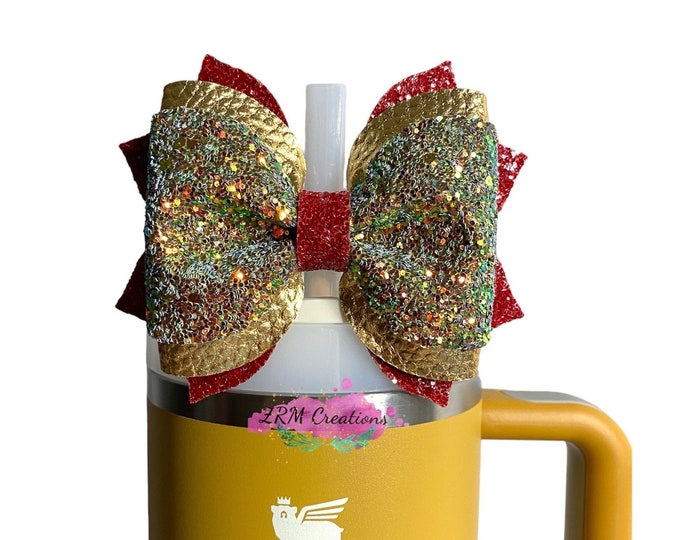 Maroon Gold Bow Straw Topper, Stanley Country Gold Tumbler Straw Topper ...