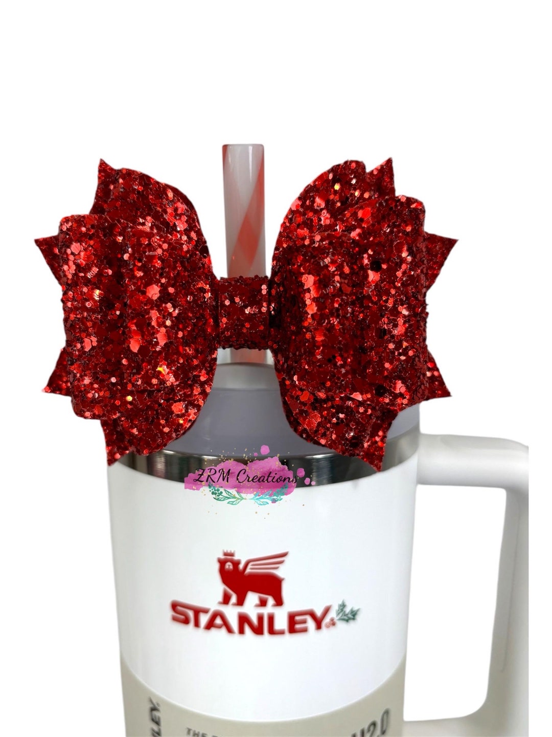 Stanley Red Straw Bow Topper, Christmas Red Glitter Bow Topper, Stanley ...