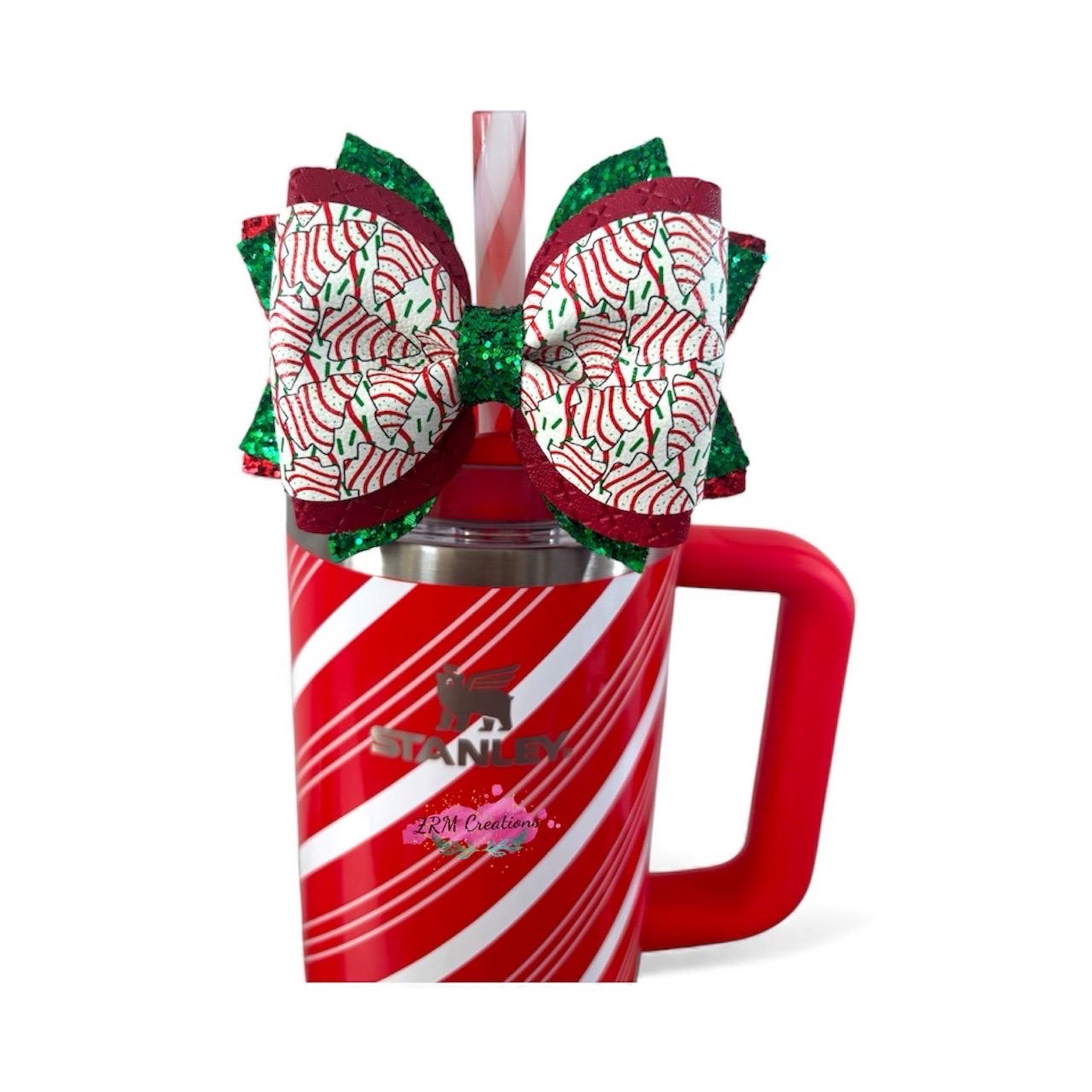 Stanley Christmas Tree Cake Bow Straw Topper, Stanley Candy Cane Twist ...