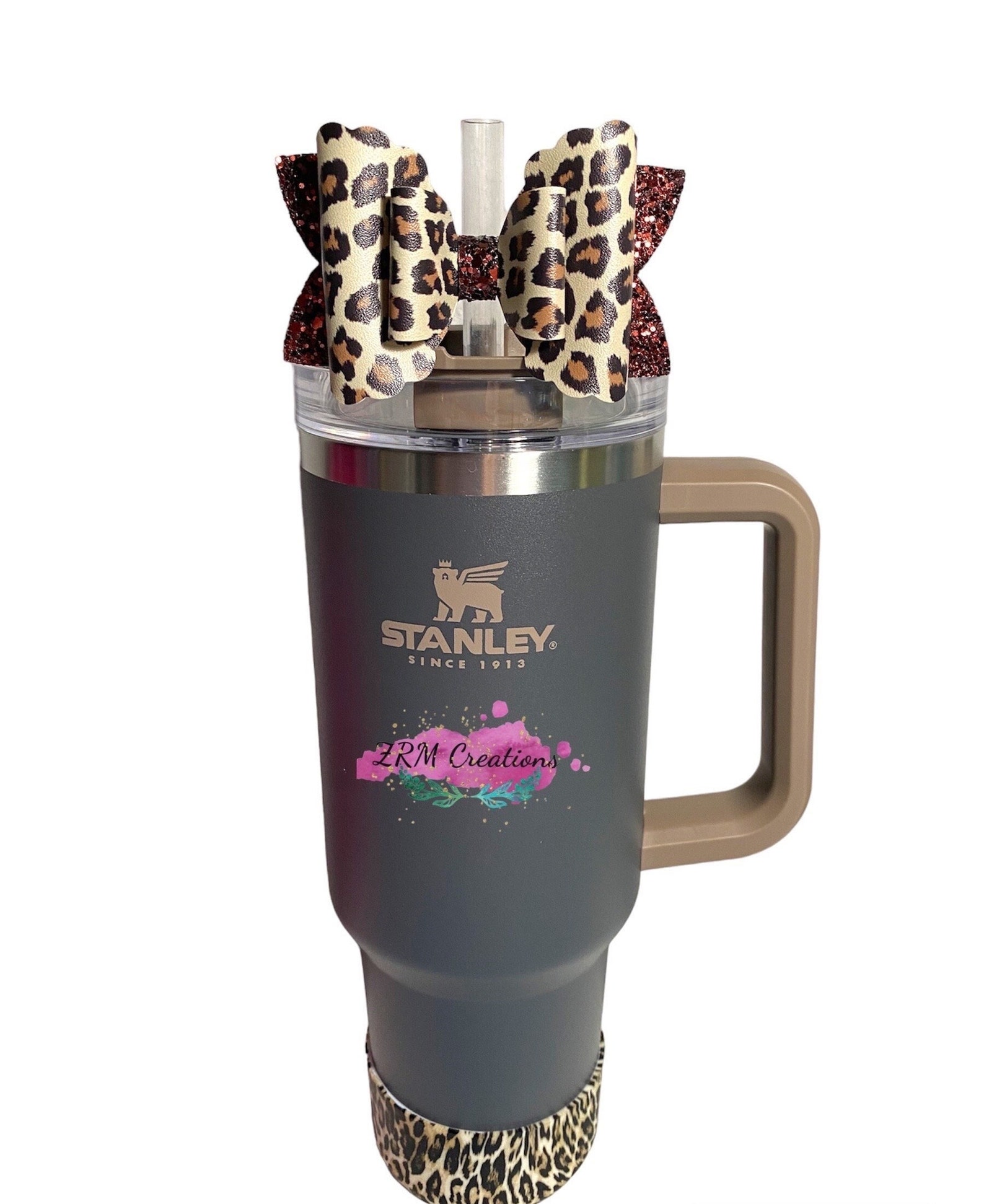 Stanley Coal Black Brown Leopard Bow Straw Topper, Tumbler Cup ...