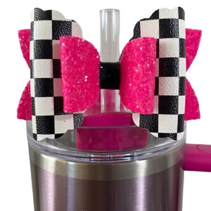 Neon Pink Checkered Bow Straw Topper for Stanley Cup, Straw Bow Topper ...
