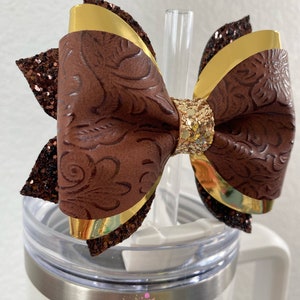 Stanley Chocolate Gold Bow Topper, Stanley Straw Topper, Simple Modern ...