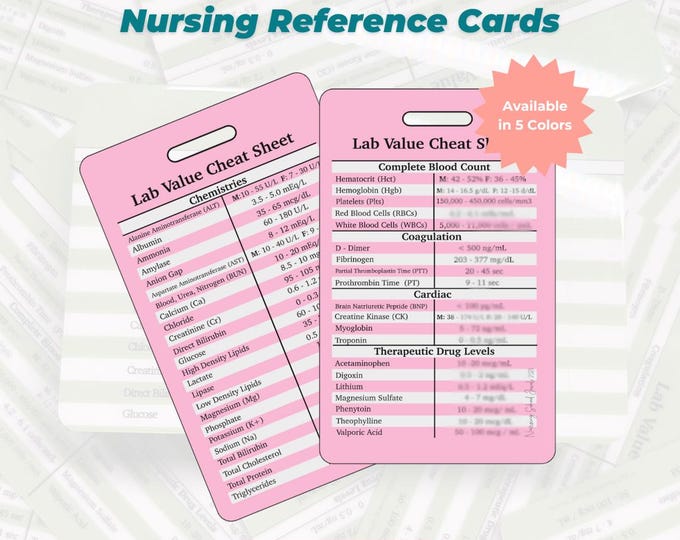 Lab Value Nursing Reference Cards Nursing Badge Cards Vertical - Etsy