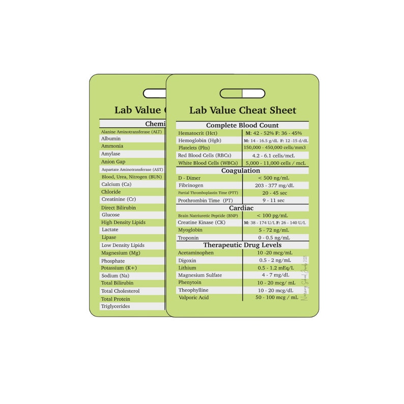 Lab Reference Nursing Pocket Badge Card/ Badge Buddy - Etsy