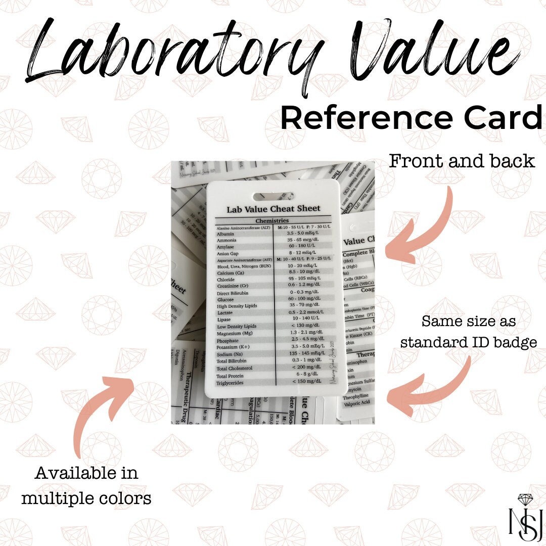 Lab Reference Nursing Pocket Badge Card/ Badge Buddy - Etsy