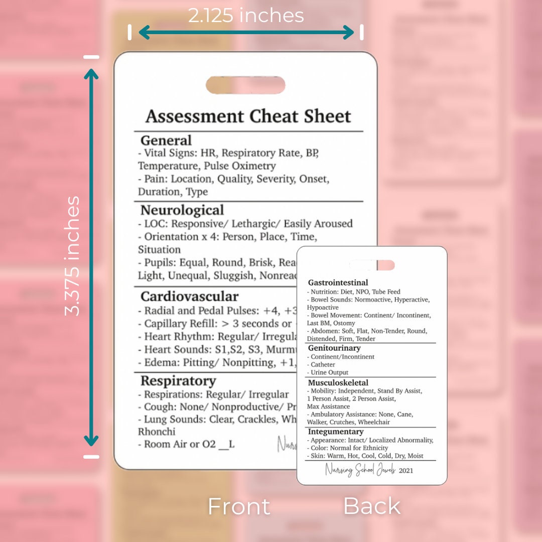 Head to Toe Assessment Nursing Reference Card and Checklist Badge Buddy Vertical - Etsy