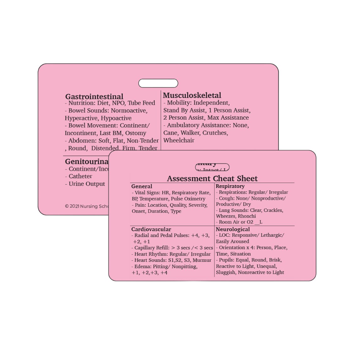 Head to Toe Assessment Nursing Reference Card and Checklist - Etsy
