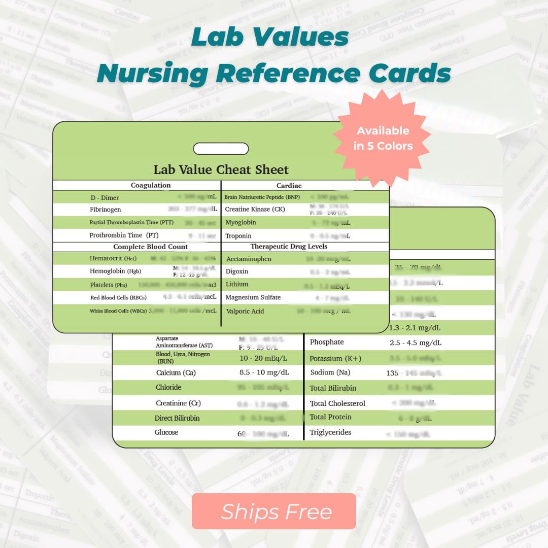 Lab Value Nursing Reference Cards | Nursing Badge Cards | Horizontal - Etsy