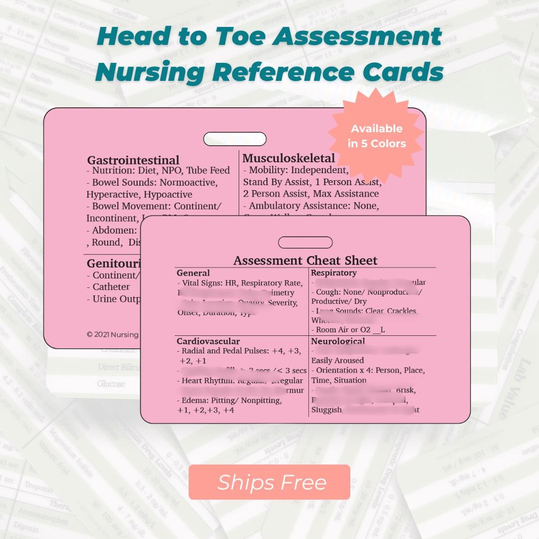 Head to Toe Assessment Nursing Reference Cards | Nursing Badge Cards ...