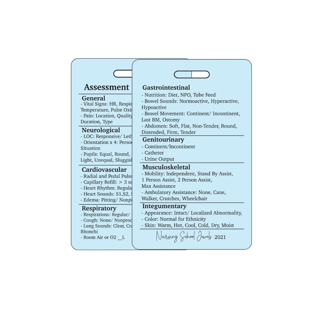 Head to Toe Assessment Nursing Reference Card and Checklist - Etsy