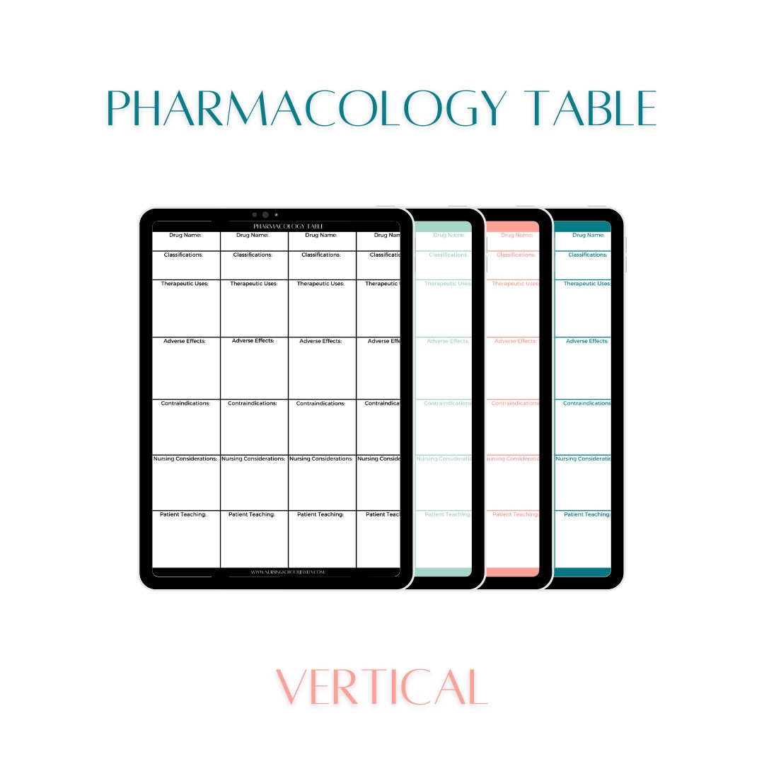 Nursing Pharmacology Table Template Vertical Nursing Template Drug ...