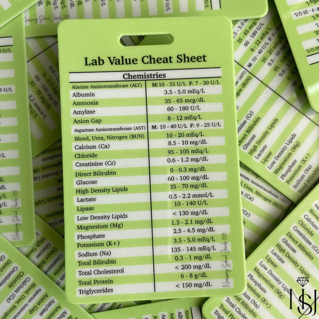Lab Reference Nursing Pocket Badge Card/ Badge Buddy - Etsy