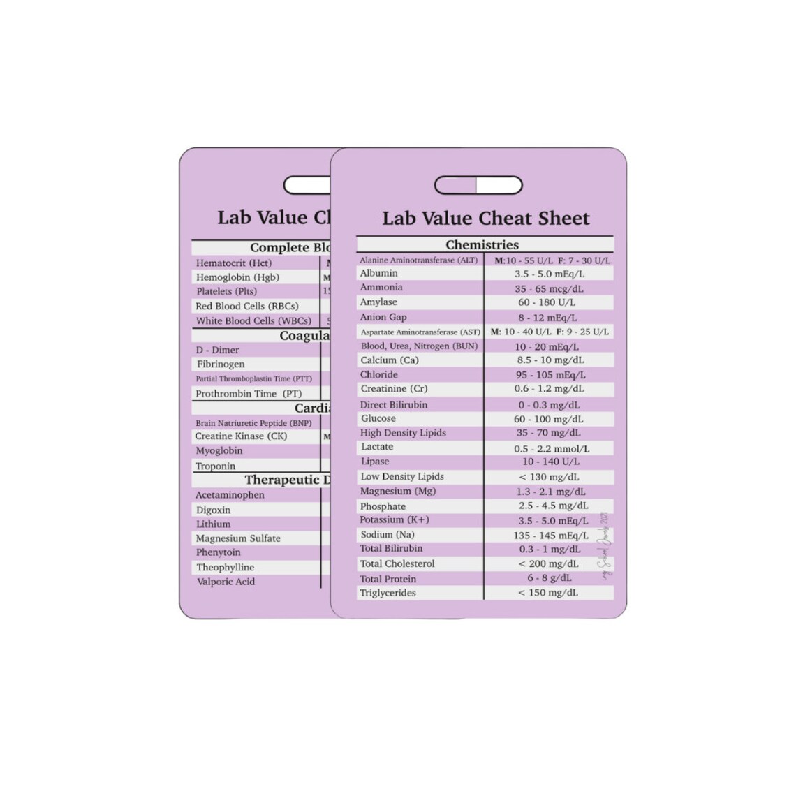 Lab Reference Nursing Pocket Badge Card/ Badge Buddy - Etsy