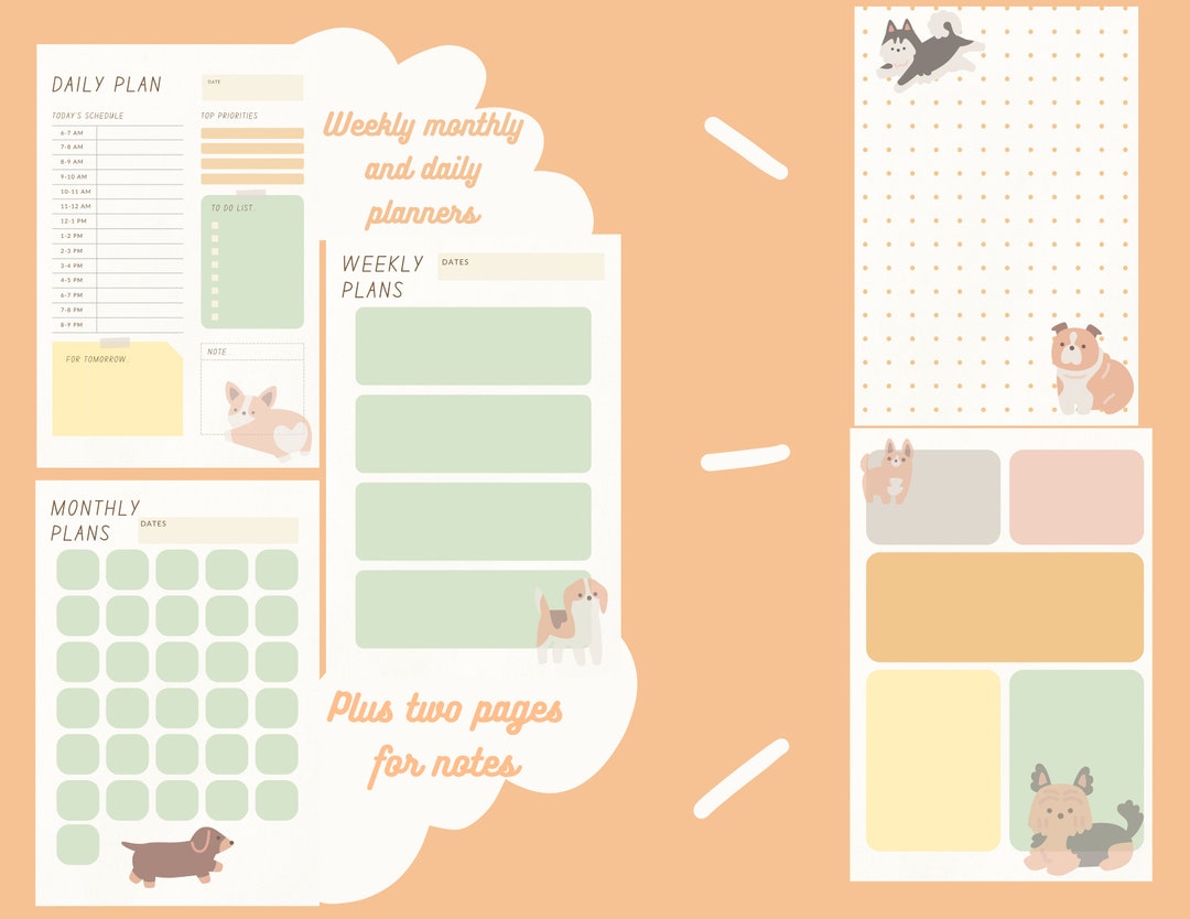Kawaii Dog Minimalist Planner Printable Back to School Instant Download ...