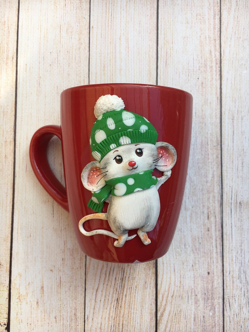 Сhristmas Mouse Mug Mouse in a Hat Mug With Mouse Сhristmas - Etsy