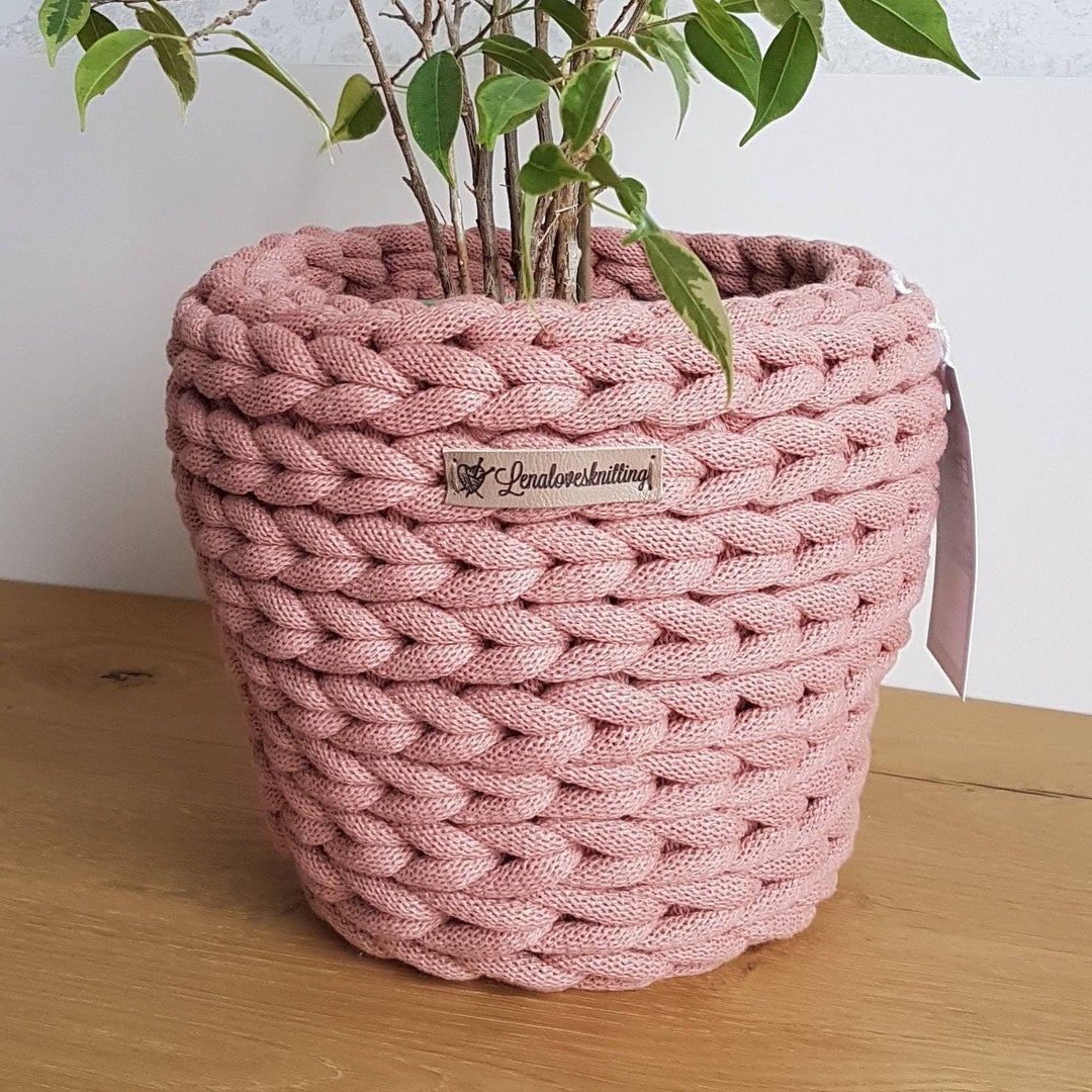 Flower Pot Planter Crocheted in a Chunky Knit Look Made From Recycled ...