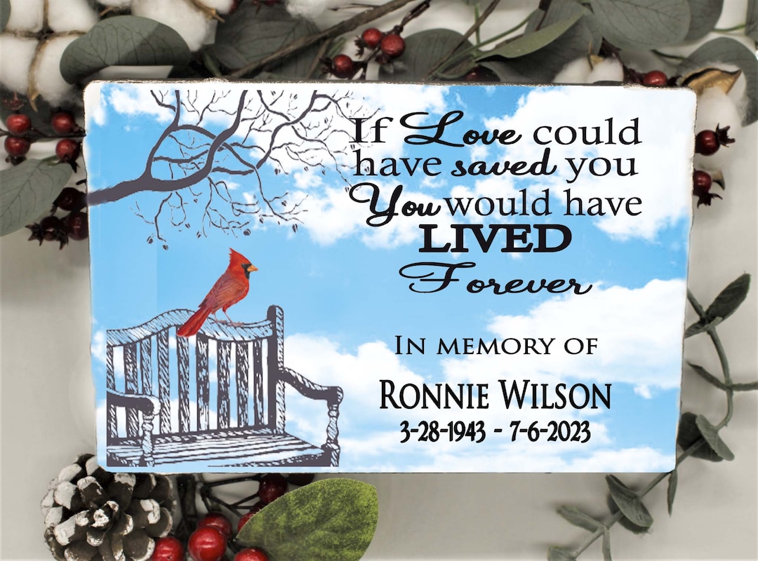 Memorial Garden Stone With Cardinal on a Bench, With Blue Sky ...