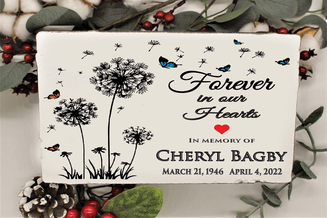 Personalized Memorial Stone: Dandelions, Butterflies, Concrete Grave ...