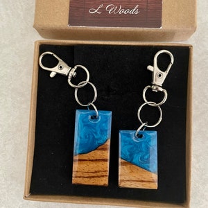 His and Her Keychain Set, Matching Keychains, Wood and Resin Keychain ...