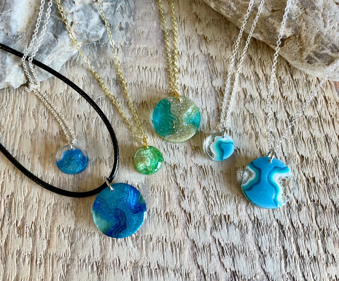 Smaller Geode Inspired Resin Necklaces, Beachy Jewelry, Minimalistic ...