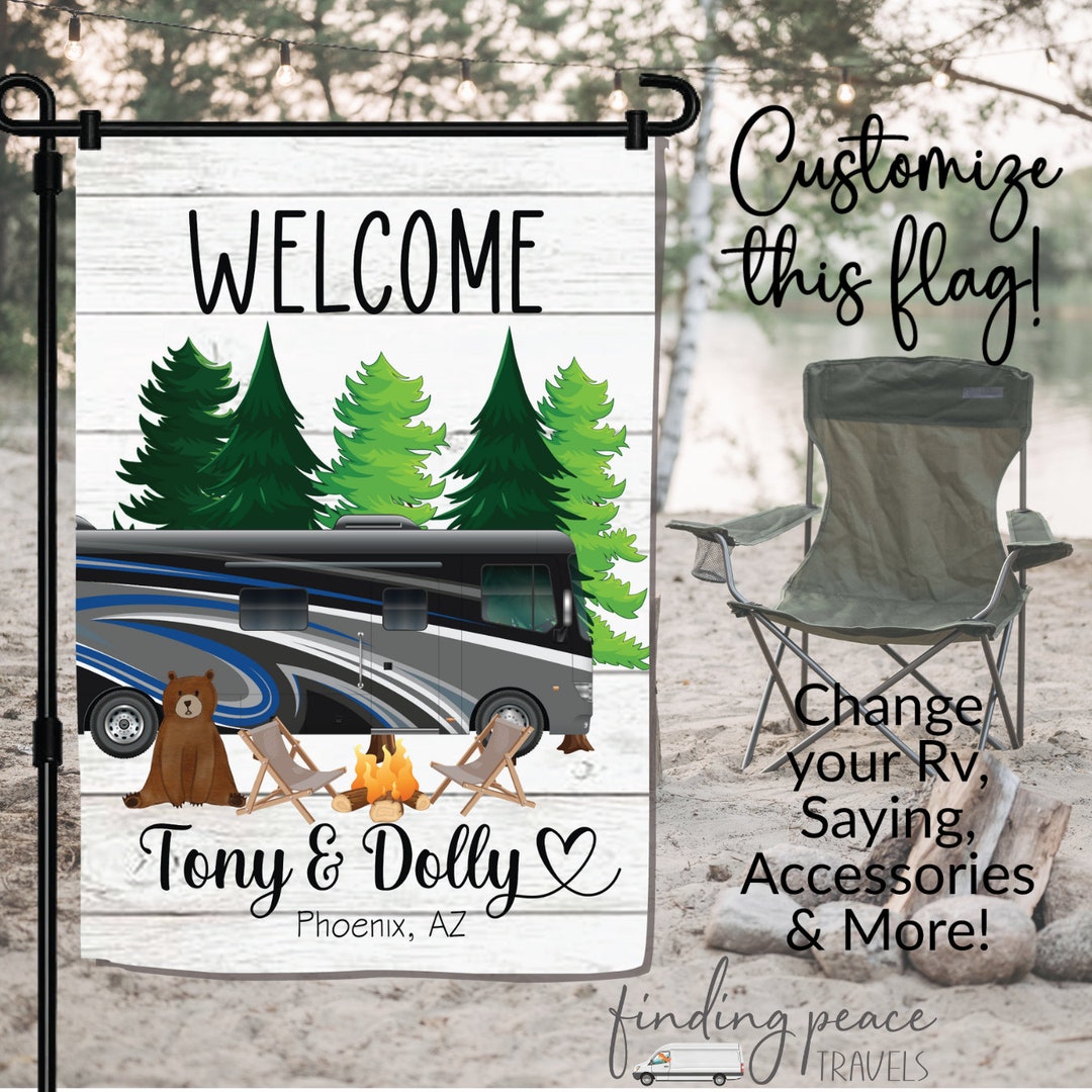 Personalized Flag Camping Character Welcome to Our Campsite Campfire RV ...